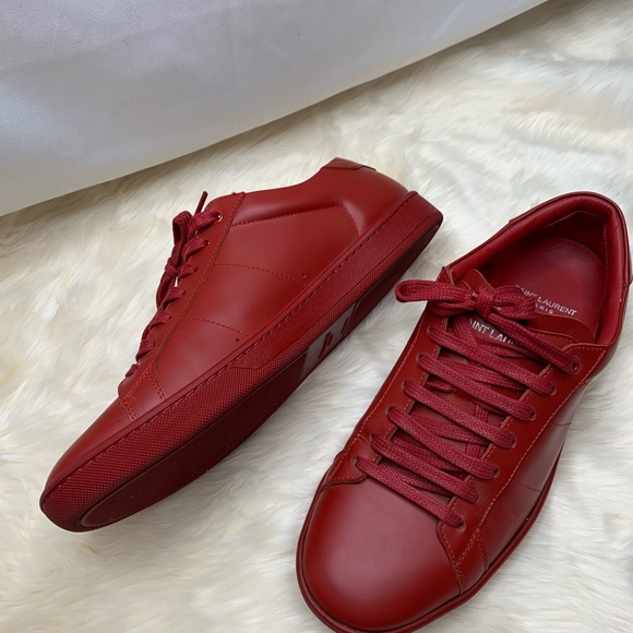 Yves Saint Laurent | Shoes | Saint Laurent Red Leather Sneakers | Poshmark